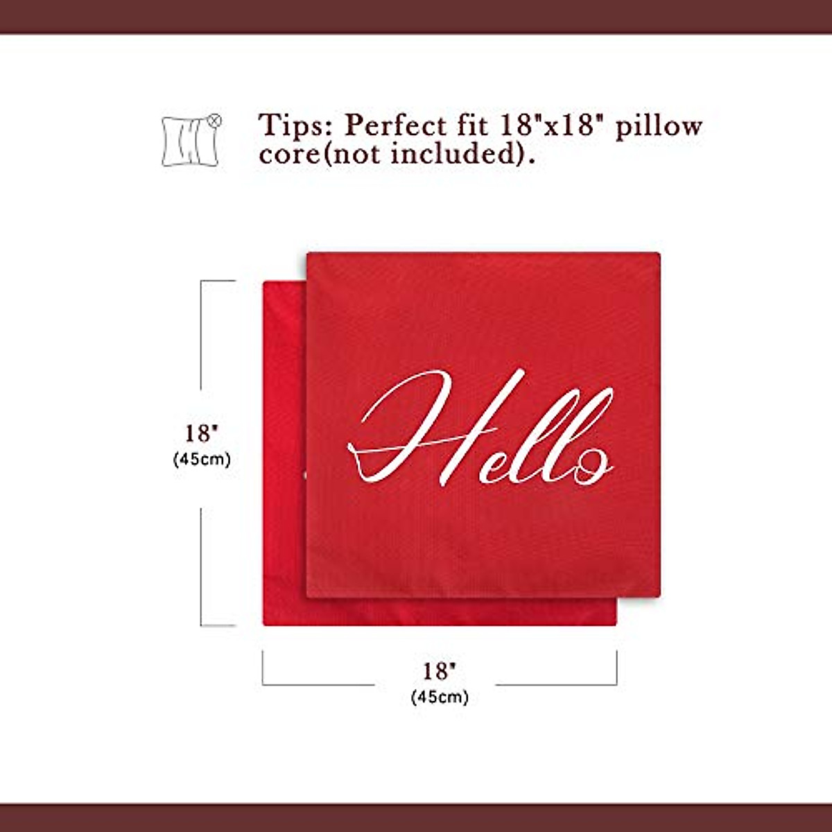 MoKo 2-Pack Waterproof Outdoor Pillow Cover 18x18, Decorative Patio Garden Throw Pillow Cases with Quotes Hello, Square Cushion Covers for Backyard Sofa Couch Tent, 45 x 45 cm, Red