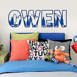 Forest Bear Custom Name Vinyl Wall Decal Sticker Art for Boys and Girls, Mountain Trees Woodland Theme Bedroom and Nursery Room Decor for Kids