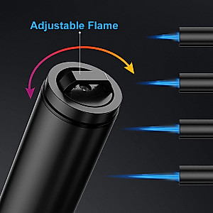 Torch Lighters, 2 Pack, Butane Lighters, Adjustable Jet Flame Torch Lighters, Windproof Butane Refillable Gas Torch Lighter Long Lighter for Candle, Grill, BBQ, Fireworks(Butane Not Included) Black