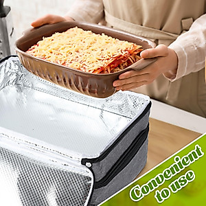 2 Pieces Double Decker Insulated Casserole Carrier Lasagna Holder Tote Food Warmer Bag Expandable Food Transport Containers Fits 9 x 13 Inches Baking Dish for Potluck Parties Picnic Trip Camping, Grey