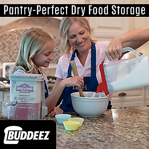 Buddeez Flour and Sugar Container - 4 Quart All Purpose Kitchen Organization and Storage Unit, Dry Storage Container For Kitchen, Large Food Storage Container for Organizing Your Pantry (Red Lid)