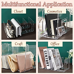 Taiyin Purse Handbag Organizer Clear Plastic Bag Organizer for Closet 13 x 6 x 5 Inches 4 Sections Shelf Divider Closet Organizers and Storage File Sorter Stand Holder Bookshelf(2 Pcs)