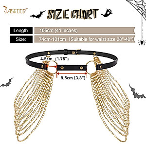 Punk Waist Chain Belt Black Leather Layered Belly Body Waist Chains Nightclub Rave Body Chain Belt for Women Girls JASGOOD(Black with Gold Chain,Fits Pants Size up to 25-32 inch)