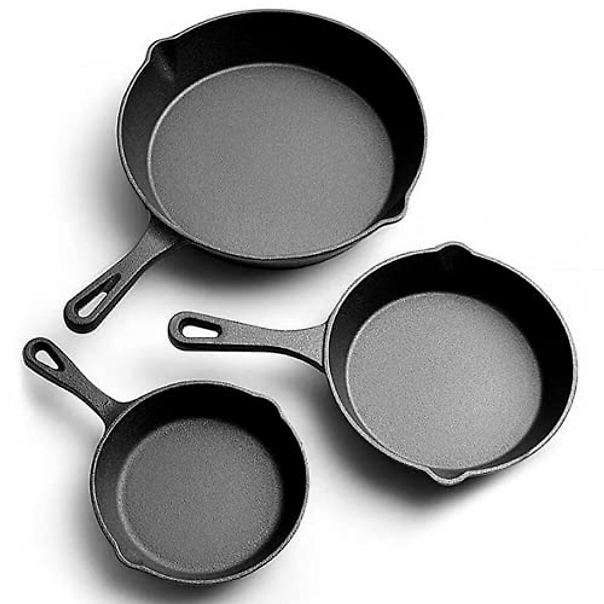 Jim Beam Su Set of 3 Pre-Seasoned Cast Iron Skillet Set | Heavy-Duty Construction for Superior Heat Retention & Even Cooking,6 1/4,7 3/4,9 3/4 , Black