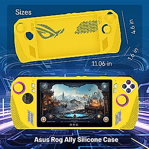 PAKESI Silicone Case for ASUS ROG Ally 2023 Release,Handheld Game Console Cover Protector Case with 2 Thumb Grip Caps and 2 Pack Screen Protectors - Enhance Your Gaming Experience(Yellow)