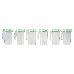 Kaplan Early Learning Kids Easy Pour Pitchers, Set of 6 Clear Montessori Dishwasher Safe 16 oz. Pitchers with Lids for Classroom and Home
