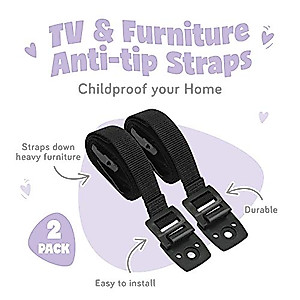 Baby Proof Furniture Safety Straps, Adjustable Wall Anchors and Earthquake Straps for Bookshelf and TV Stand, Baby Safety Products by Ashtonbee, Pack of 2