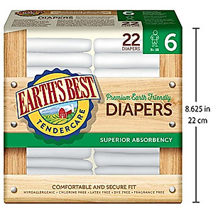 Earth's Best TenderCare Chlorine-Free Disposable Baby Diapers, (35+ lbs), Size 6 (22 Count)