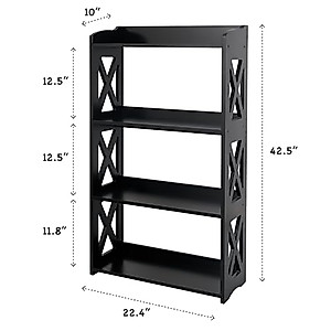 YCICI Open Bookshelf, 4 Tier Bookcase, Small Book Shelf, Wooden Book Shelf Kitchen Shelf, Freestanding Display Storage Shelves for Bedroom, Living Room and Office (Black)