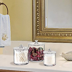 Premium Quality Acrylic Qtip Holder Apothecary Jars Bathroom Vanity Organizer Canister for Qtips,Cotton Swabs,Cotton Balls,Cosmetic Pads,Flossers,Nail Polish,Bath Salts,Clear,Plastic | 3-Pack
