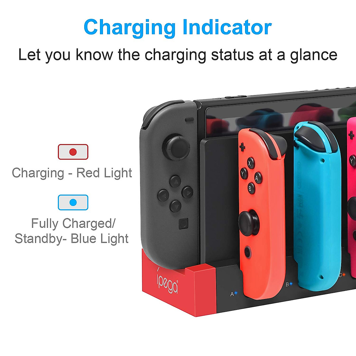 FYOUNG Charger for Switch &Switch OLED Joy Cons Controllers, Charging Dock Base Station for Nintendo Switch Joycons with Indicator, Charger Station Stand for Joy Cons