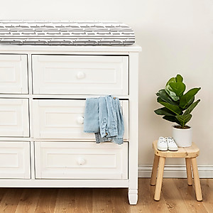 Birch Stripe Deluxe Flannel Changing Pad Cover-Birch Stripe Print, Cotton Flannel, Grays, White, Fully Elasticized, 6 in Deep Pockets, Fits Standard Changing Pad 16 in x 32 in