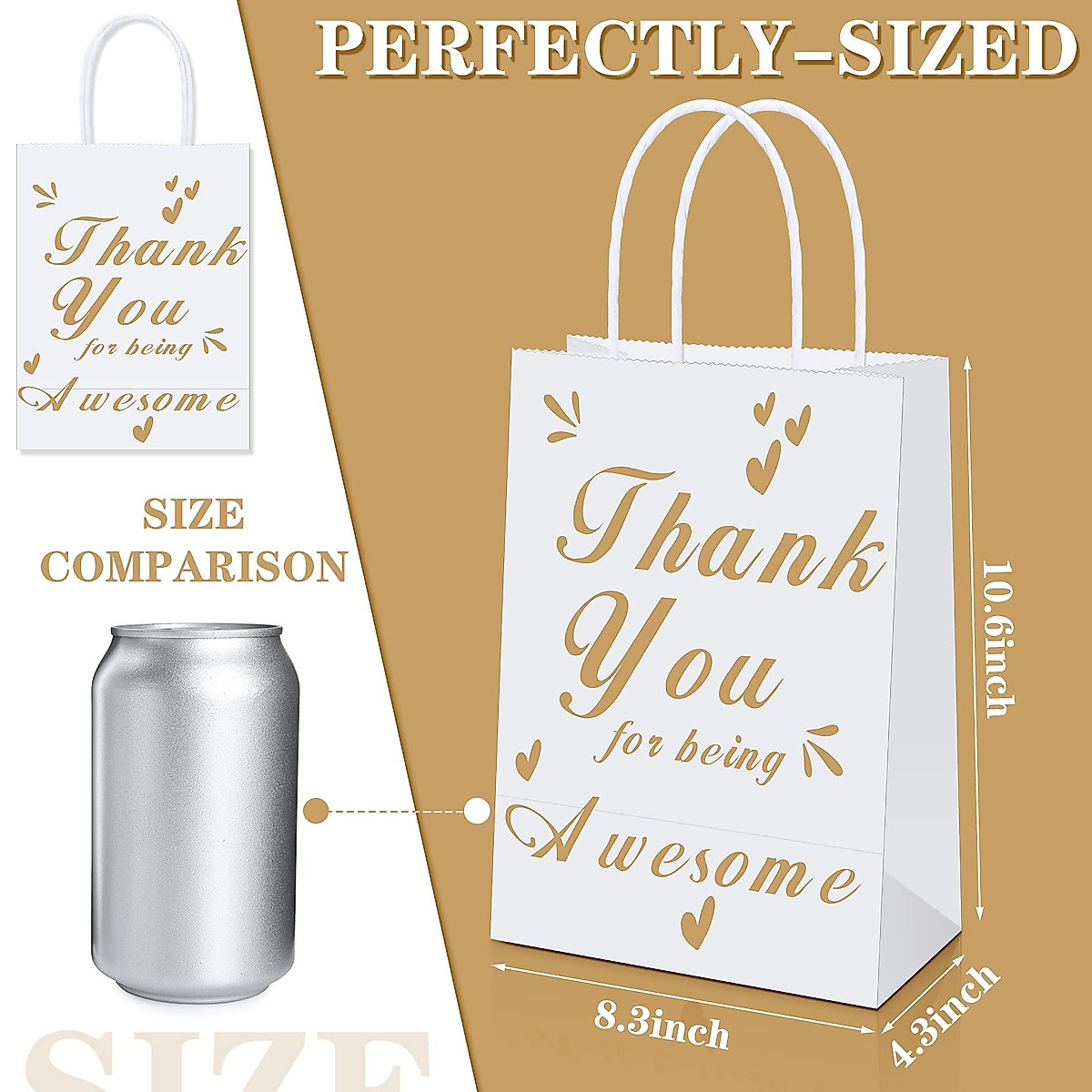 PerKoop 24 Pieces Employee Appreciation Gift Bags Bulk Thank You for Being Awesome Gift Bags with Handles Kraft Housekeeping Week Gifts for Colleague Employee Nurse Coworker Teacher(White)