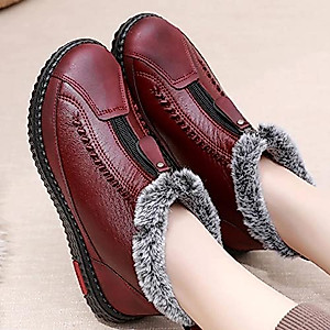 FAMOORE Wide Snow Boots for Women Wide Width Shoes Stuffed Warm Flat Slip Short Boots Cotton Boots Womens Weather Proof Boots (Red, 7.50)