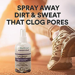 SkinSmart Facial Cleanser for Acne, Targets Bacteria for Active Teenage Athletes Post Workout and Adult Acne, 8 oz Spray Bottle, Safe for Multiple Daily Uses