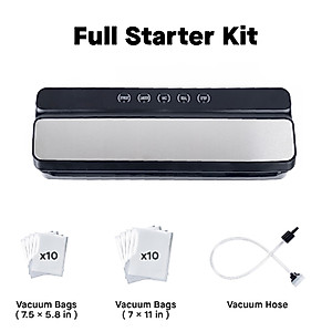 Vondior Vacuum Sealer Machine, 80Kpa Dry & Moist Food Vacuum Sealer Machine with Built-in Cutter, Air Sealing System for Sous Vide and Mason Jar, Includes 20 BPA Free Vacuum Sealer Bags