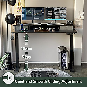 FEZIBO 48 x 24 Inch Height Adjustable Electric Standing Desk with Double Drawer, Stand Up Desk with Storage Shelf, Sit Stand Desk, Light Rustic/Black Frame