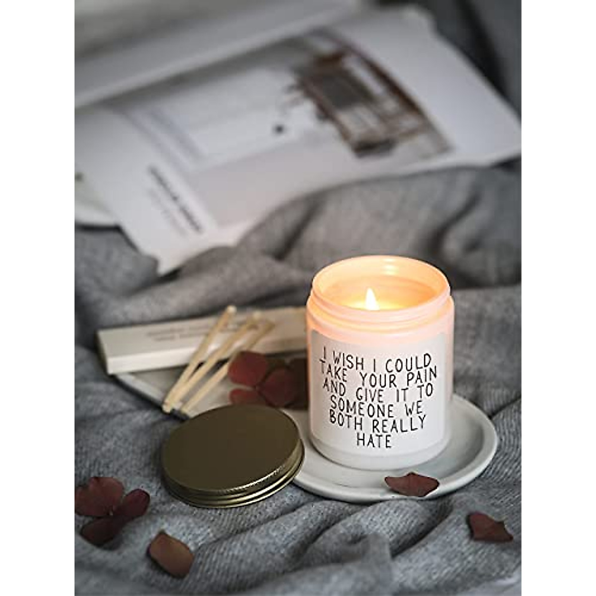 Get Well Soon Gifts for Women, Take Your Pain Scented Soy Candle, Feel Better, After Surgery Recovery Gifts for Women, Her, Friends, Vanilla&Lavender Scented Candles with Crystal