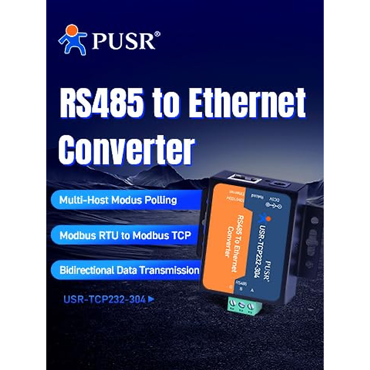 PUSR TCP232-304 RS485 to TCP/IP Converter Serial Device Server Support Modbus Gateway Built-in Webpage RS485 to Ethernet Converter