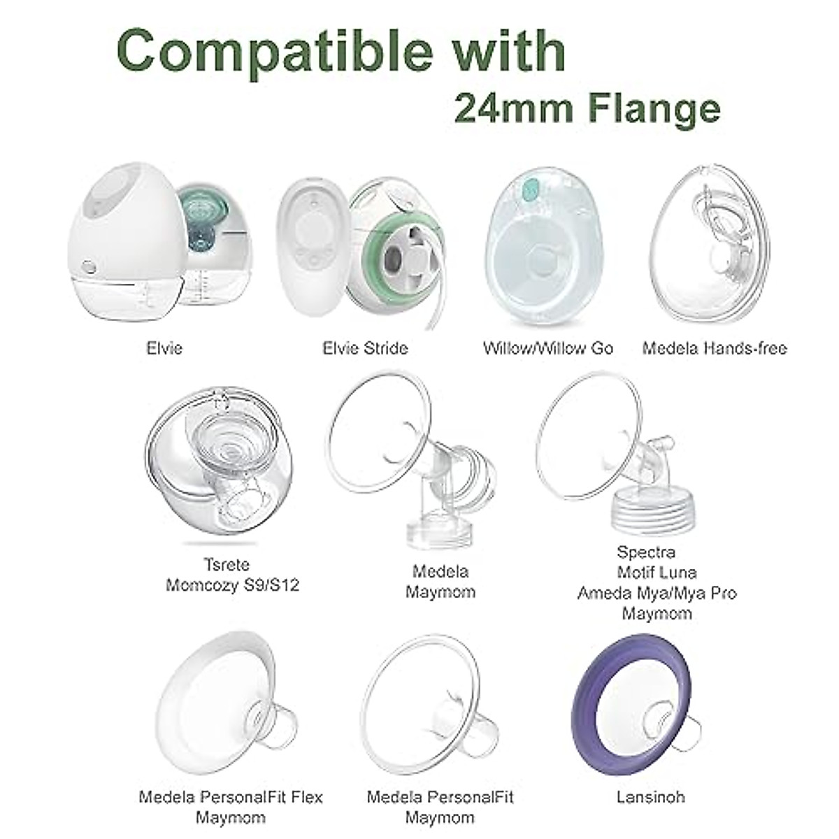 Maymom 19mm Flange Insert (Green) Compatible with Elvie Single/Double Electric, Elvie Stride 24mm Wearable Cup, Compatible with Medela PersonalFit Flex Shield, Not Original Replacement Pump Parts
