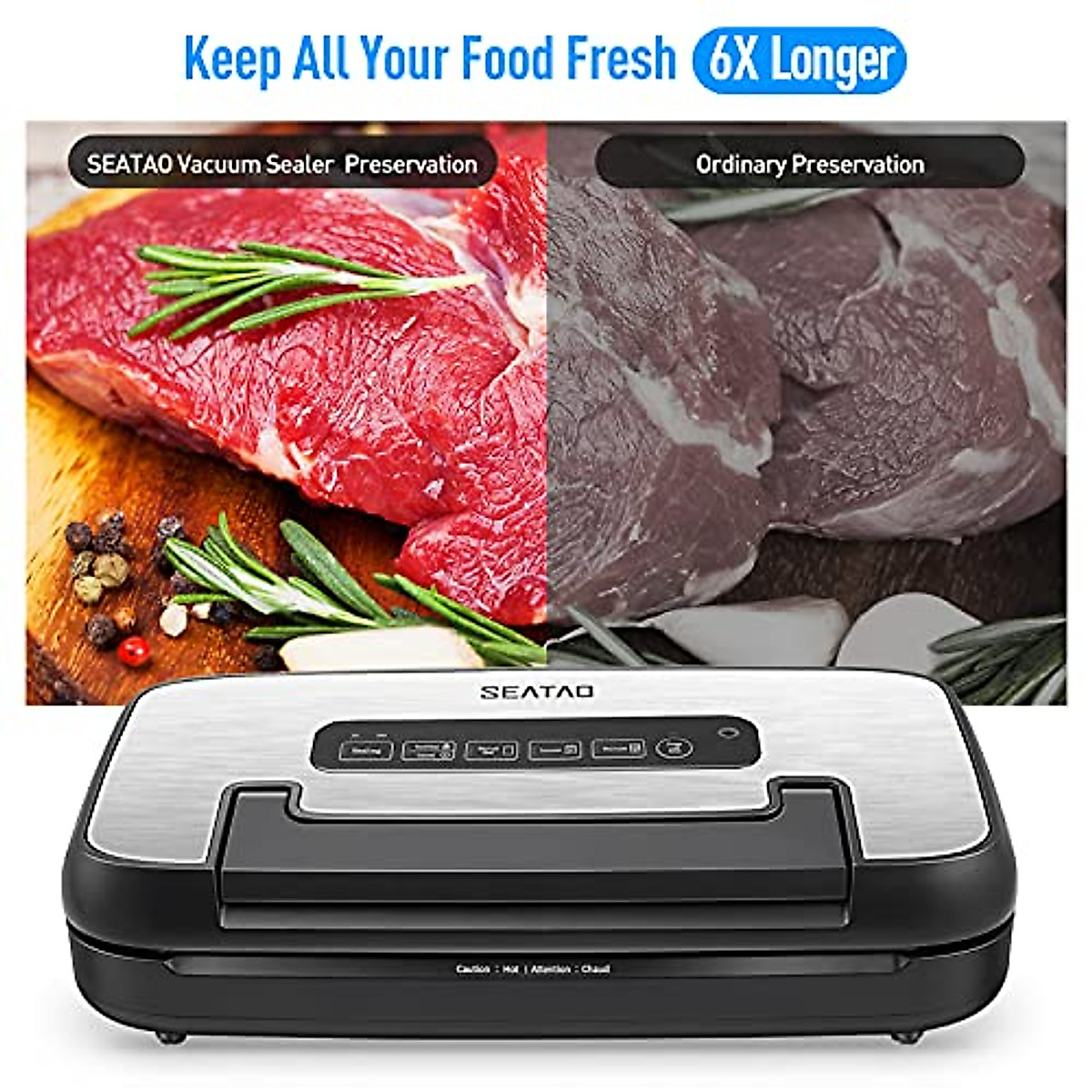 SEATAO VH5156 Vacuum Sealer, 80kpa Multifunctional Commercial and Home Vacuum Food & Glass Food Storage Containers Preserve Food Storage Containers with Lids