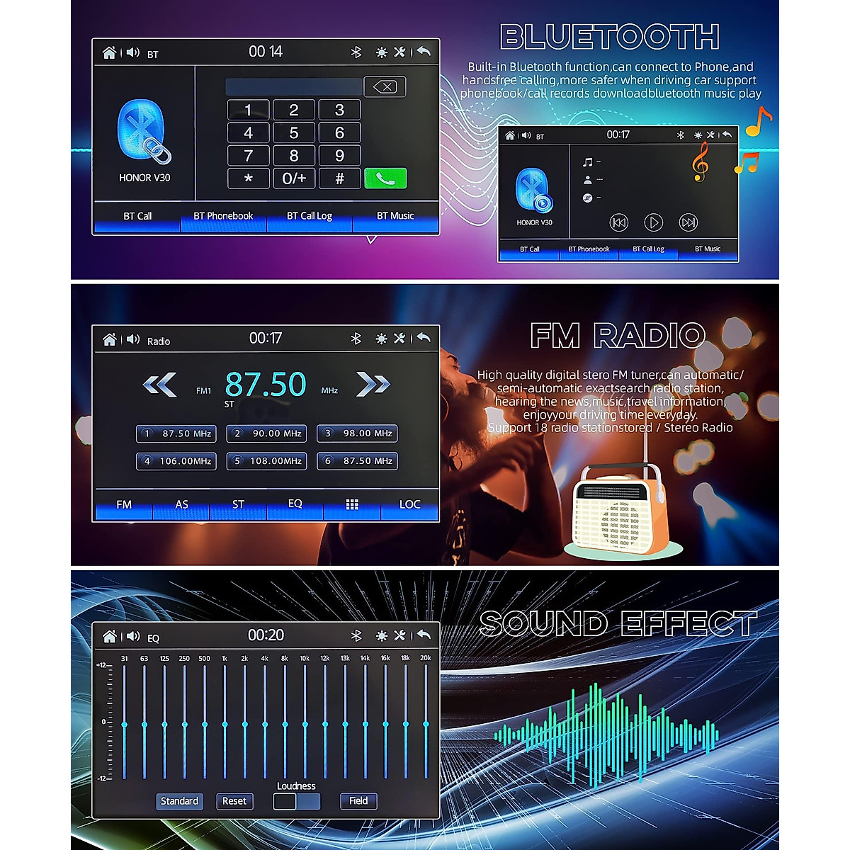 Apple Carplay Double Din Car Stereo Radio with Bluetooth, Rimoody 7 Inch HD Touchscreen Car Radio with Android Auto Mirror Link, Backup Camera, Steering Wheel, FM, USB/TF/AUX