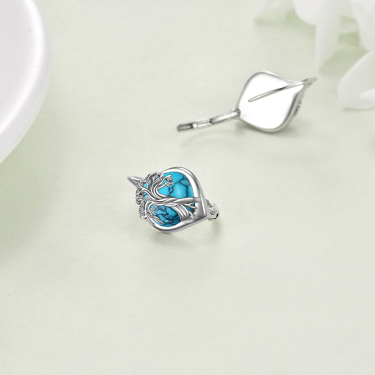 WINNICACA Sterling Silver Dangle Tree of Life Turquoise Earrings for Women