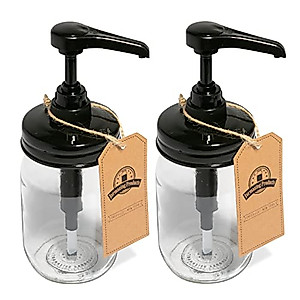 Jarmazing Products Mason Jar Syrup Dispenser - Set of 2 – 16 oz Smooth Jars with Rust-Proof, Leak-Proof, Food Grade Pumps for Honey, Syrups, Condiments, Salad Dressings and More