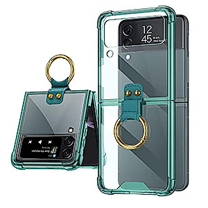SHIEID Samsung Z Flip 4 Case, Galaxy Z Flip 4 Clear Case with Ring Stand Protective Cover for Samsung Galaxy Z Flip 4 5G
