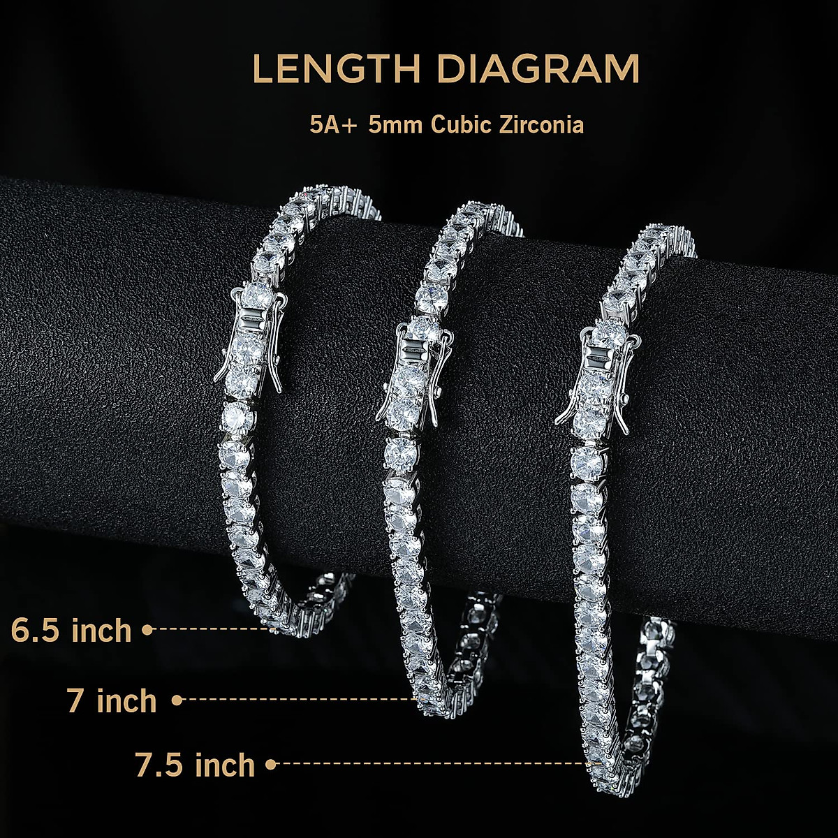 MDFUN 18k White Gold Plated Tennis Bracelet, 6 Inch Charm Cubic Zirconia Gemstone Bracelet for Women