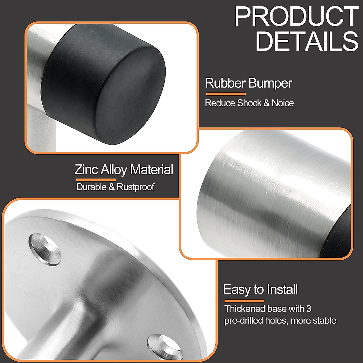 LifCratms 3 Inch Heavy Duty Floor Stop, Zinc Alloy Floor Mount Door Stopper with Rubber Bumper & Mounting Screws (Brushed Nickel, 1PCS)