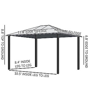 Outsunny 10' x 12' Hardtop Gazebo Canopy with Polycarbonate Roof, Aluminum Frame, Permanent Pavilion Outdoor Gazebo with Netting, for Patio, Garden, Backyard, Deck, Lawn, Khaki
