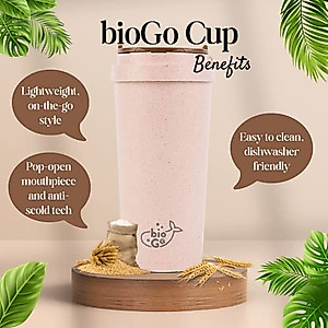 bioGo 16oz To Go Coffee Cups Reusable - Perfect Size Travel Coffee Cup with Lid, Lightweight & Sturdy - Keeps Coffee Hot, Microwave & Dishwasher Safe Travel Mug - Ideal for Work & Driving (Pink)