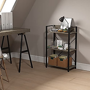 UMESONG 3-Tier Rustic Bookcase Industrial Shelves Wood and Metal Bookshelf Vintage Standing Shelf Open Shelving Unit for Living Room, Bedroom, Office, Kitchen (Grey)