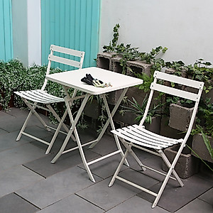 3 Piece Patio Bistro Set of Foldable Square Table and Chairs,Outdoor Furniture Sets with 2 Chairs and 1 Table for Bistro & Balcony Patio, Yard, Garden Outdoor/Indoor Conversation Set (White)