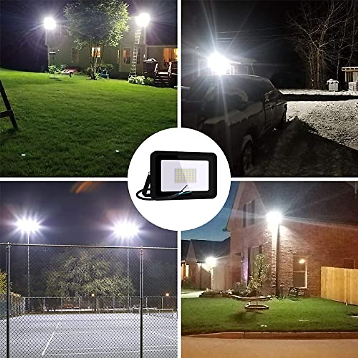MIHEAL 2 Pack 50W LED Flood Light, Cool White, IP68 Waterproof Super Bright Work Light, 110V, Outdoor Floodlight for Yard, Garden, Garage, Lawn, Court [Energy Class A++]