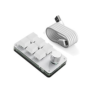 Cuifati 6 Key Mini Keypad with Knob, One Handed Mechanical Gaming Keyboard, with 6 Fully Programmable Keys, for, for Vista, for, for Macos(Black White)