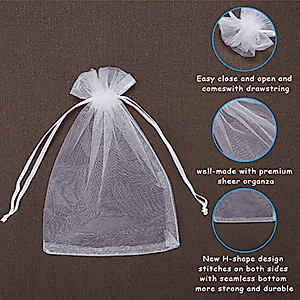 WenTao 100PCS 4x6 (10x15cm) Sheer Organza Bags, White Wedding Favor Bags With Drawstring, Premium Jewelry Pouches Party Festival Gift Bags Candy Bags