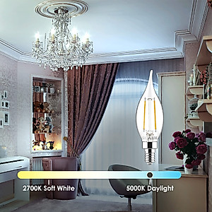 Sigalux Candelabra LED Light Bulbs Dimmable, E12 40 Watt Chandelier Light Bulbs, CA10 Flame Tip Candle Light Bulbs, 5000K Daylight, E12 LED Bulb for Chandeliers, Ceiling Fan, Pendant, 6 Pack