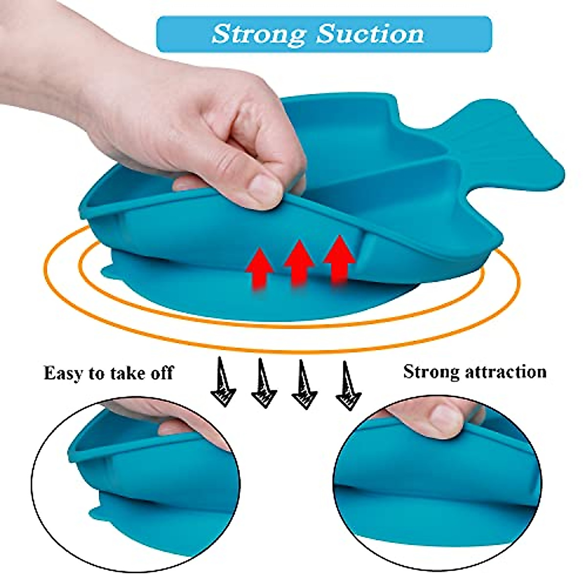 NICINGU Suction Plate for Baby,Silicone Plates for Toddler Kids Feeding Supplies Fits Most Highchair,BPA Free Dishwasher Microwave Safe-Blue Fish