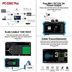 Rsrteng IP Camera Tester with Cable Tracer, IPC-5200C Plus 8MP AHD CVI TVI SDI CVBS IP Camera Test 4K HD Display Video Monitor 5.4 inch IPS Touch Screen IPC Tester Support POE PTZ RS485 HDMI & VGA