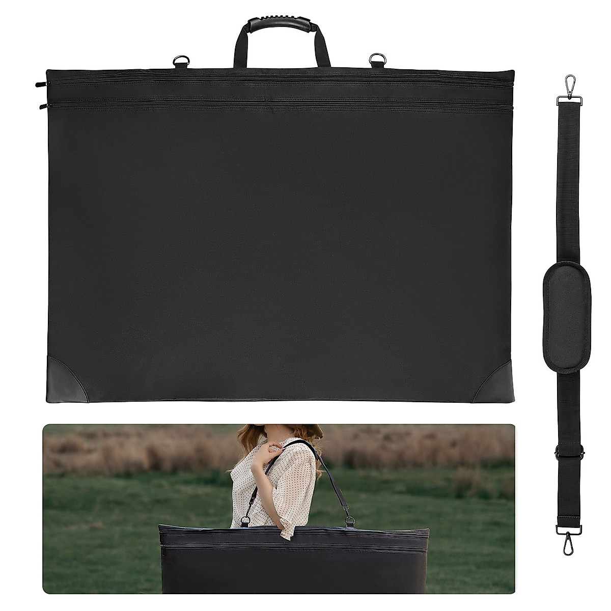 Alpinista Art Portfolio Bag,24 x 36 inches Waterproof Art Work Portfolio Case with Detachable Shoulder Strap for Artwork Organization, Black