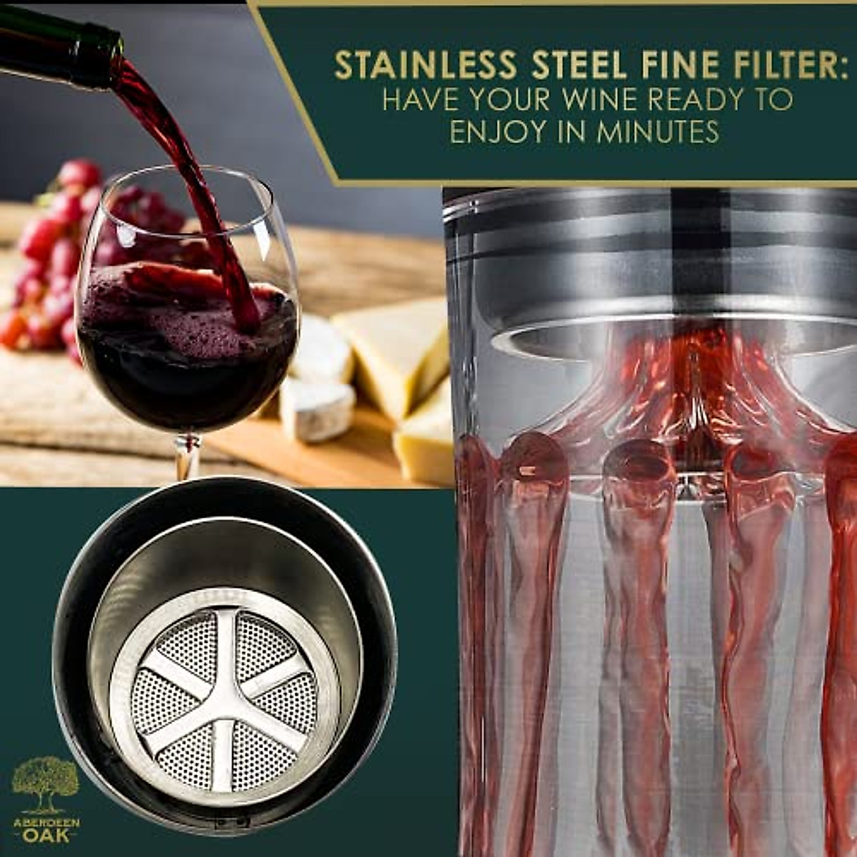 Crystal Glass Wine Decanter With Aerator - Wine Decanter Set With Wine Carafe Decanter, Aerator, Bottle Brush And Bottle Drying Rack, Wine Decanters And Carafes, Red Wine Decanter, 1.5L