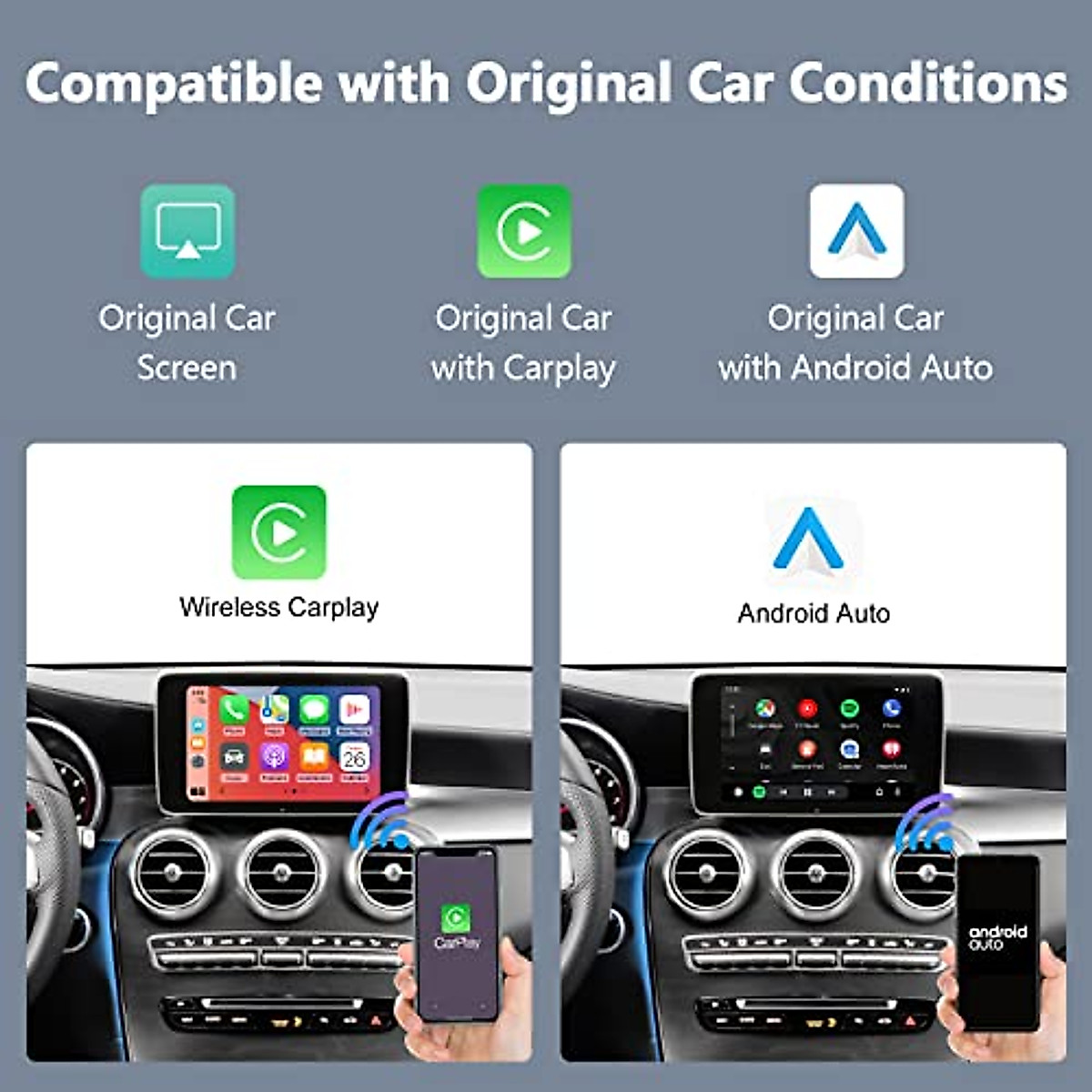 Road Top Wireless Carplay Retrofit Kit Decoder for Mercedes Benz NTG5.0 C Class W205 GLC 2015-2018 Year Car, Support Wireless Android Auto, Mirrorlink, Reverse Camera