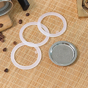 Sivaphe 6 Cups Stovetop Espresso Coffee Maker Replacement Parts Stainless Steel Moka Pot, 1 Filter and 3 Silicone Gasket Seals