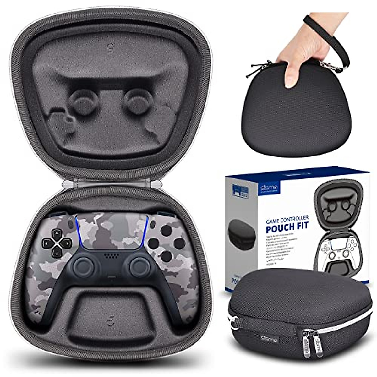 sisma Travel Case Compatible with PS5 DualSense Wireless Controller, PlayStation 5 Controller Holder Home Safekeeping Protective Cover Storage Case Black Carrying Bag