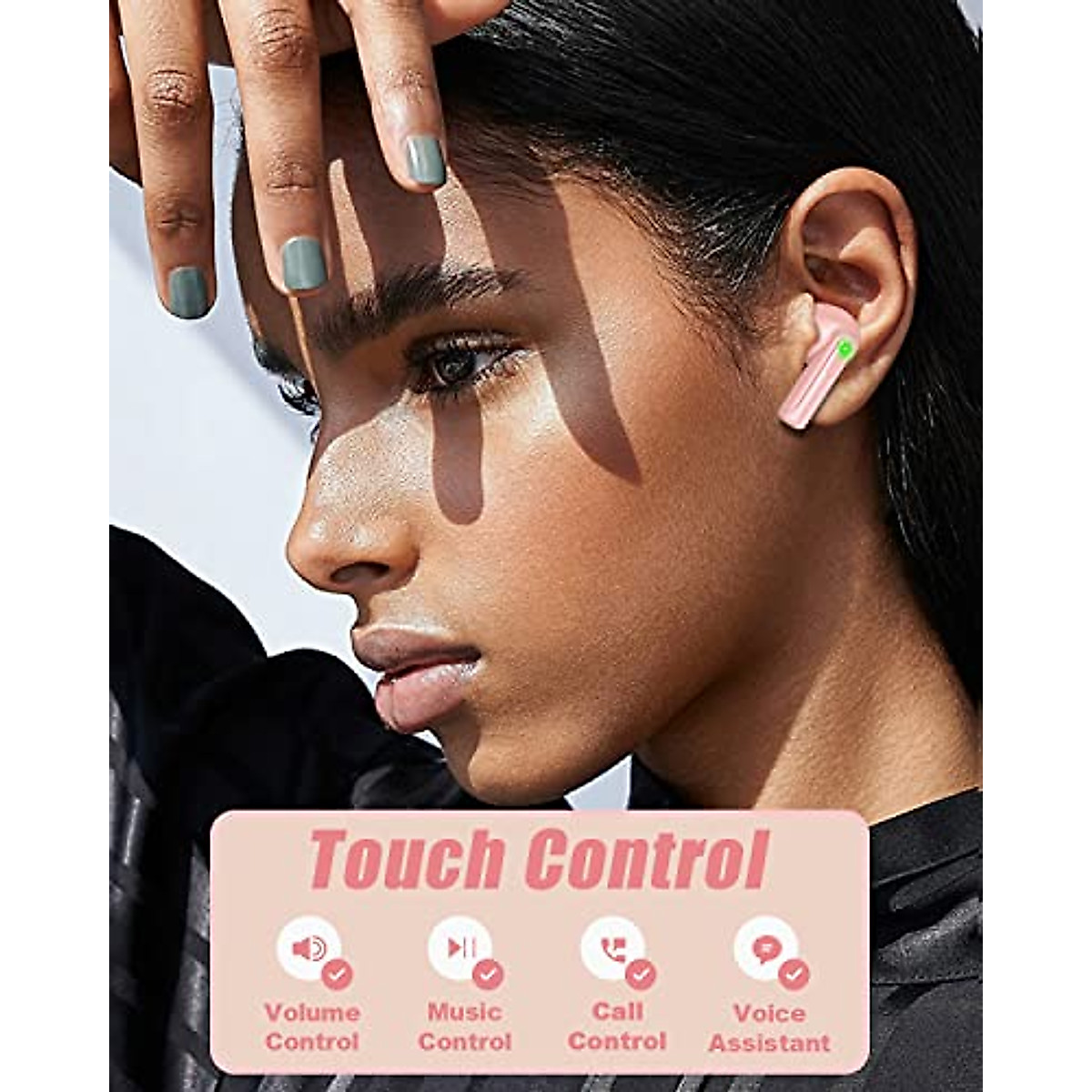 Wireless Earbuds Bluetooth 5.1 Headphones 4-Mics Clear Call ENC Noise Cancelling Ear Buds Deep Bass 30Hrs Playtime with USB-C Charging Case IPX7 Waterproof in-Ear Earphones for Android and iPhone Pink