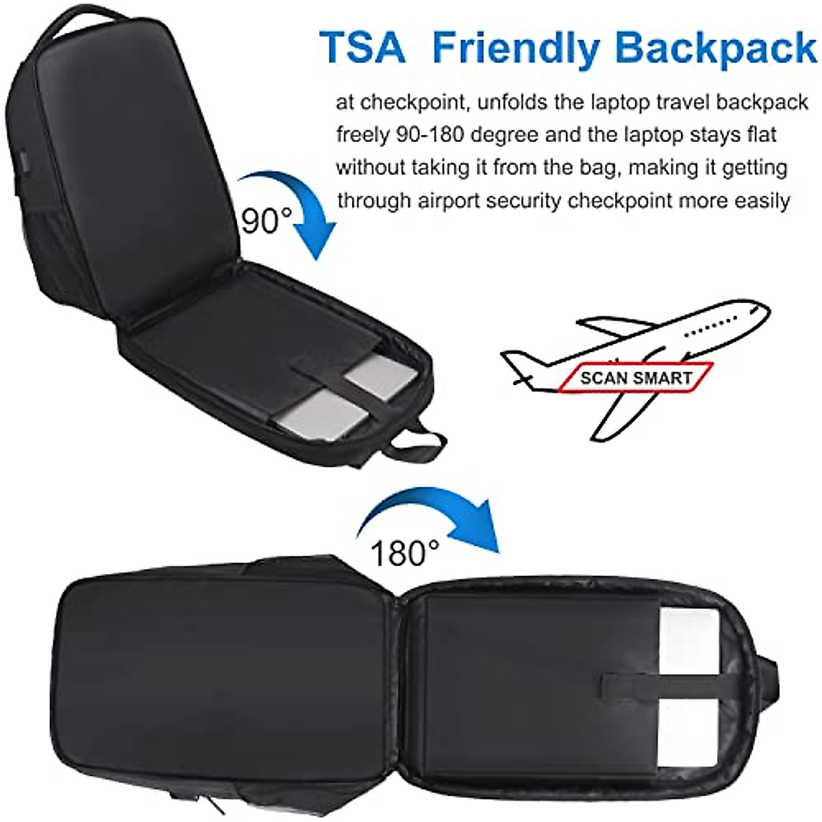 BOOEUDI Laptop Backpack 17.3 Inch TSA Friendly Large Travel Backpack for Men Women Business Carry On Backpack with USB Charging Port Anti Theft Computer Bag, Black