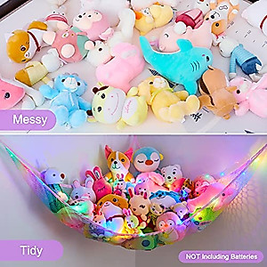 Stuffed Animals Hammock Kids Toy Storage with LED Light Unicorn Castle Plush Toy Organizer Coner Hanging Stuffed Animals Holder For Nursery Kids Girls Room Decor