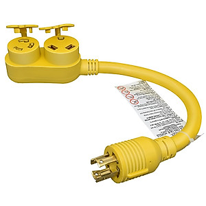 JORINDO 0.3M/1FT NEMA L14-30P to TT-30+L5-30R RV Generator Adapter Cord,NEMA L14-30P Male to TT-30 Female，L14-30P 4-Prong to L5-30R 3 Holes Power Plug Power Conversion line，30amp to 30amp